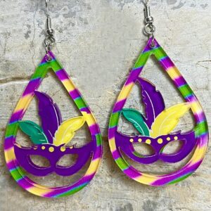 Zhang shine Mardi Gras Dangle Earrings for Women, Carnival Parade Theme Hollowed Out Drop Earrings, Mardi Gras Acrylic Earrings for Party Holiday Mardi Gras Gifts