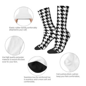 Men and Women Crew Socks Black and White Houndstooth Tube Socks Fashion Casual Boot Socks for Sports, Running, Travel, Hiking Work Socks