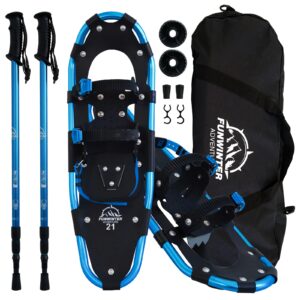 tuxedo sailor 25" snowshoes light weight with carrying tote bag and adjustable trekking poles,easy to wear aluminum alloy snowshoes for women men youth