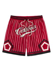 gorglitter men's striped letter graphic drawstring waist shorts with pockets burgundy medium