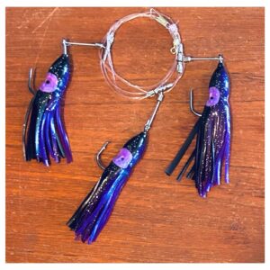 Deep Drop Bait Rig (Three Purple & Black Skirted 9/0 Circle Hook Drops) (9/0 3 Drop Purple Skirts)