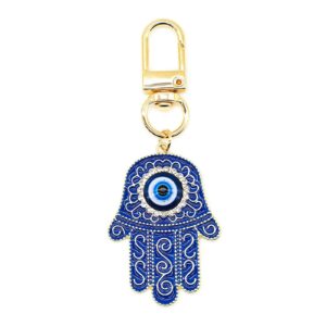 jasimkiss evil eye keychain hamsa hand keychain protection charm for men women car key ring bag purse accessories (gold blue)