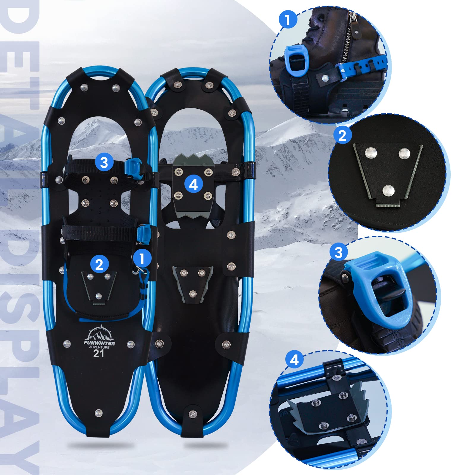 Tuxedo Sailor 25" Snowshoes Light Weight with Carrying Tote Bag and Adjustable Trekking Poles,Easy to Wear Aluminum Alloy Snowshoes for Women Men Youth