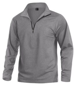 kefitevd mens workout shirts long sleeve golf tops athletic shirts fleece lined sweatshirt quarter zip golf shirts gym shirts light grey