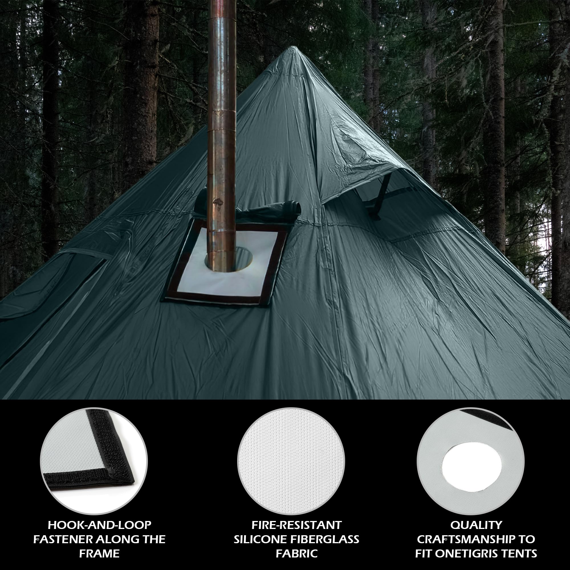 WOMAGIC Hot Tent Stove Jack Kit for Tent-Silicone for Outdoors-Fire Retardent Kit-Canvas Tents with Stove-Waterproof, Flexible, Roof, Holes for all Tents, Hot Chimney, Side Wall AC, Camping, Precut