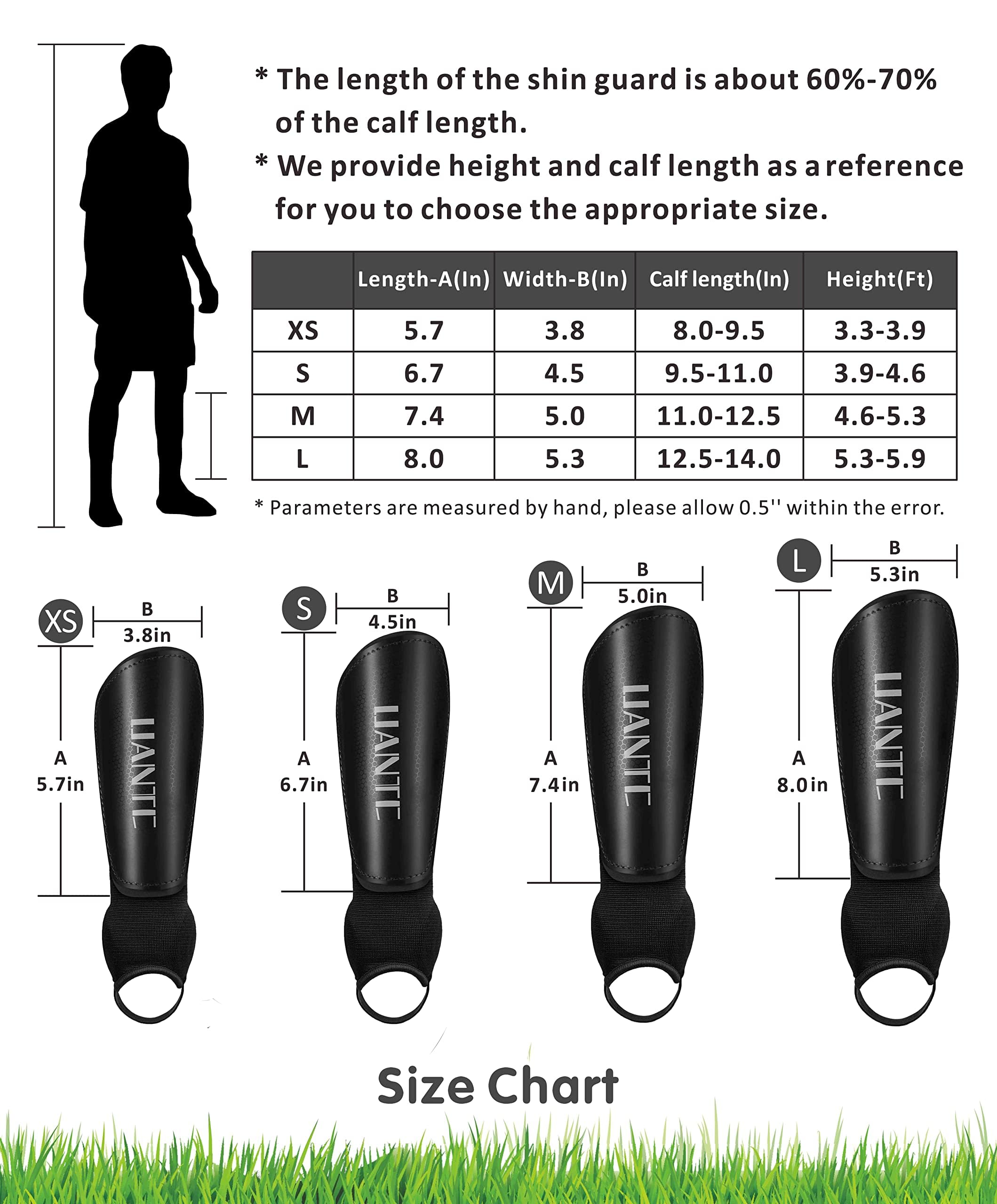 Uantc Shin Guards - Shin Guards with Ankle Protection Cushion Protection Reduce Shocks and Injuries - Kids Soccer Shin Guards with Adjustable Straps for Boys/Girls - Shin Guards Soccer Youth BlackXS