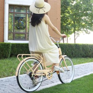 MEGHNA Cruiser Bike Low Step-Through 26inch Commuter Bike V - Brake 7 Speed Shifter Driven City Bike for Women Senior Men (Beige)