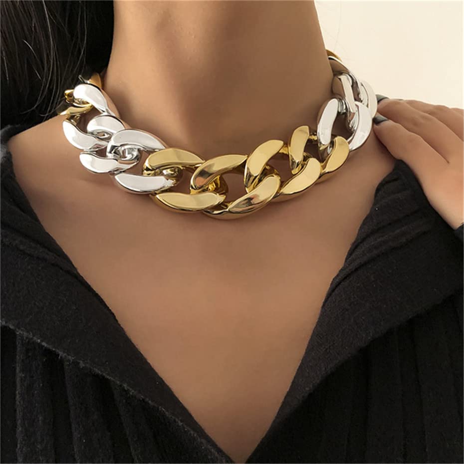 Exaggerated Acrylic CCB Big Choker Necklace for Women Steampunk Men Rock Chunky Thick Chain on the Neck Goth Jewelry (Mix Color1)