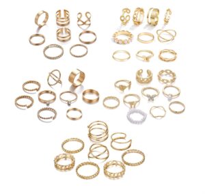 jiliyupa 14k gold plate rings for women pack thin stacking gold ring cz heart rings simple cute dainty trendy gold rings for women (gold 50pcs)