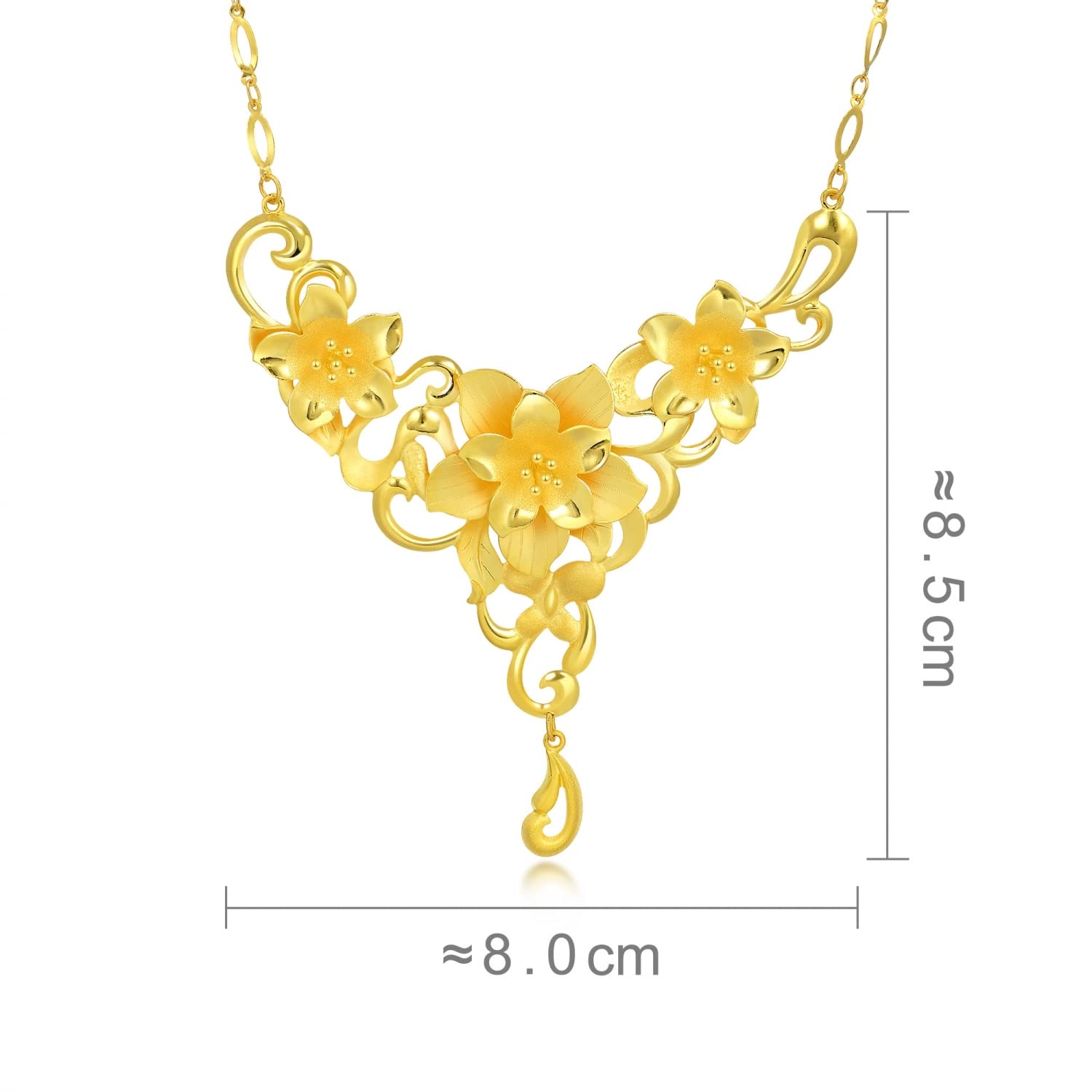 CHOW SANG SANG Chinese Wedding Collection 999.9 24K Solid Gold Price-by-Weight 24.7g Gold Floral Blooming Necklace for Women and Wedding Occasions 90418N | 18.5", (47 CM)