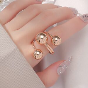 Minimalist Ball Statement Ring for Women Girls Silver Gold Plated Layered 3 Round Balls Open Wrap Finger Rings Comfort Fit Boho Geometric Unique Birthday Party Jewelry Gift Wedding Halloween Size 8