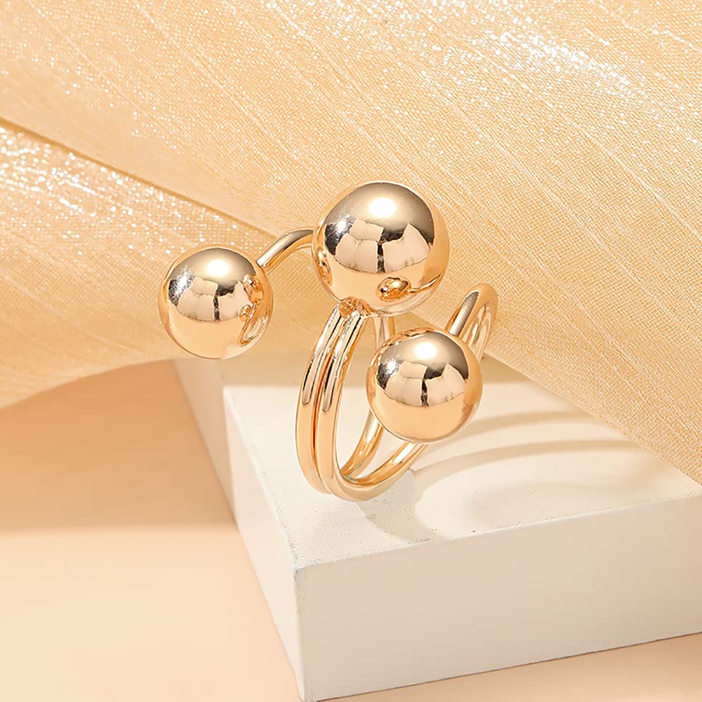 Minimalist Ball Statement Ring for Women Girls Silver Gold Plated Layered 3 Round Balls Open Wrap Finger Rings Comfort Fit Boho Geometric Unique Birthday Party Jewelry Gift Wedding Halloween Size 8