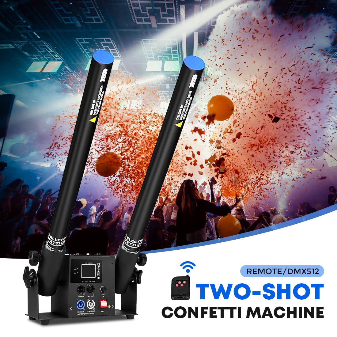 Professional Confetti Launcher Cannon Machine, Confetti Blower Machine Confetti Cannon DMX/Remote Control for Gender Reveal Weddding Disco Show Club Stage Party (2 shot)