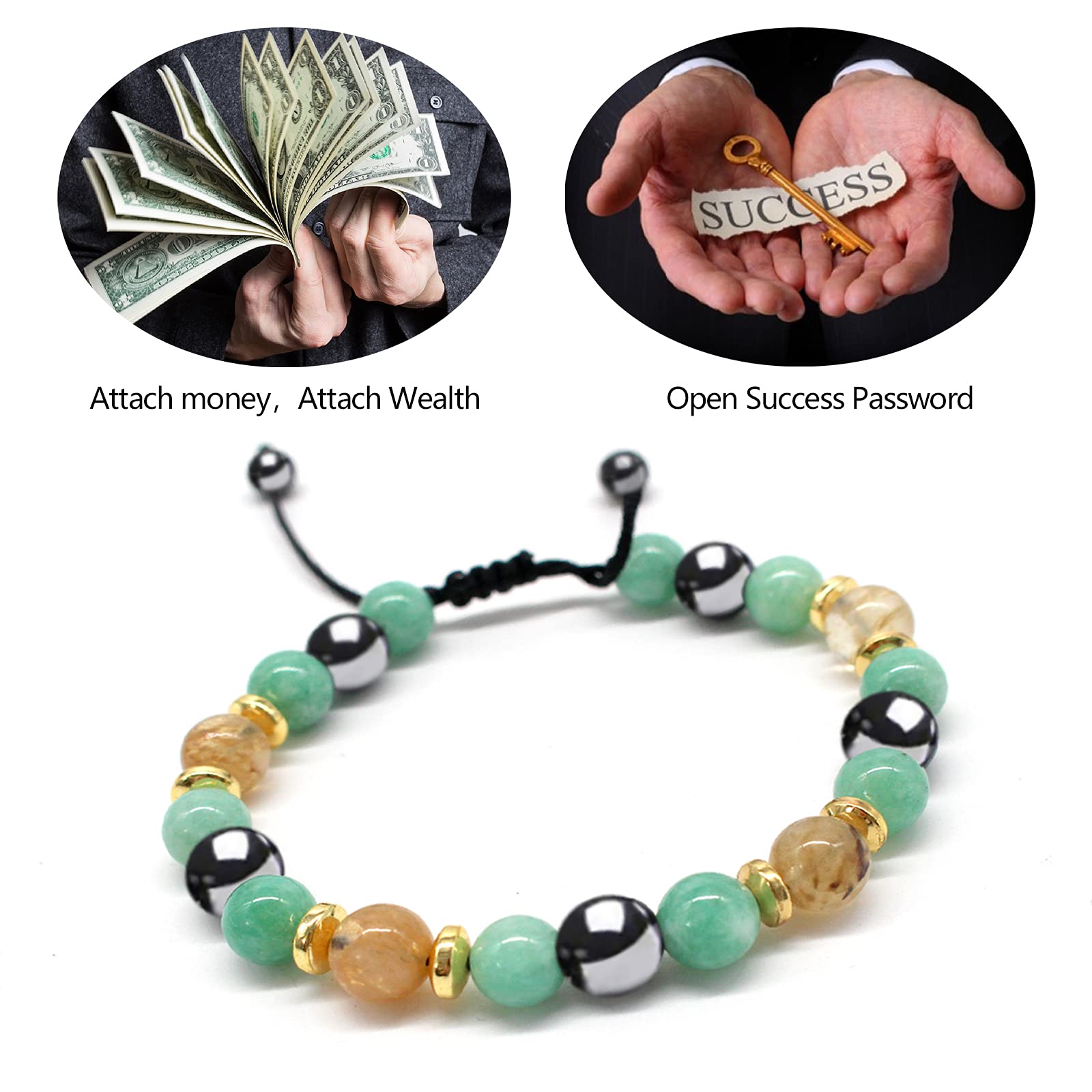 Citrine Crystal Bracelet with Green Aventurine for Maximum Lucky Money Wealth, Prosperity, Good Luck Feng Shui Bracelet Hematite Bracelet Pulseras para hombres, Bracelets for Women, Mens Bracelets Set