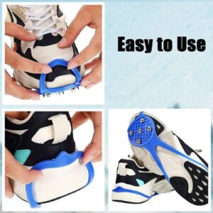 Universal Non-Slip Gripper Spikes, Universal Gripper Spikes Non Slip Shoe Grips, Ice Non-Slip Shoe Spikes, Traction Cleats Ice Snow Grips Anti Slip Silicone for Hiking Walking Climbing (Blue,Kids)