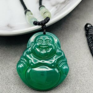 1 pc Chinese Green Jade Jewelry Lucky Smiling Buddha Charm Pendant