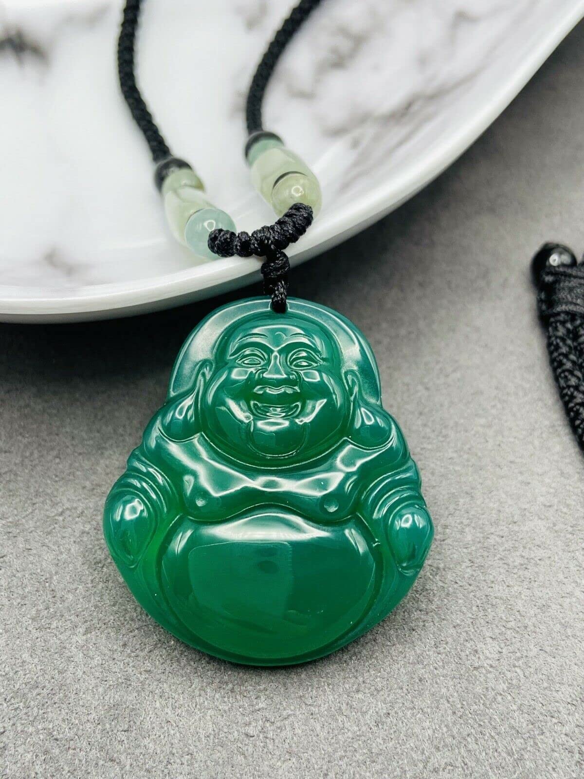 1 pc Chinese Green Jade Jewelry Lucky Smiling Buddha Charm Pendant