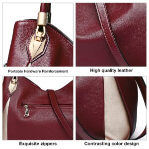 FOXLOVER Leather Handbags for Women, Genuine Leather Lady Top-handle Totes Women's Fashion Crossbody Bags Womens Carryall Purses (Red)