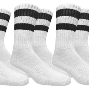 Running Mate Men's Stripe Crew Socks - 3 Pairs (White w/ Black Stripes)