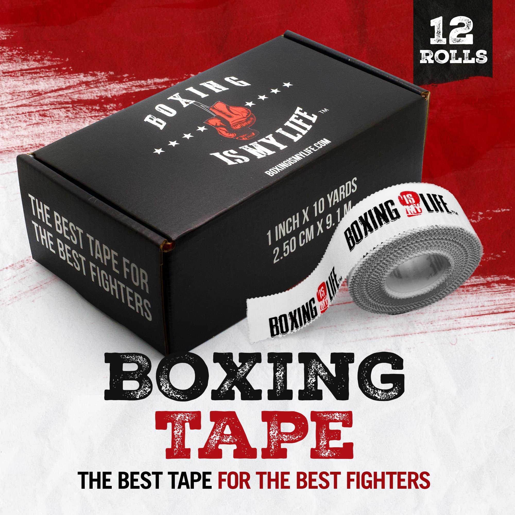 Boxing Tape, Athletic Tape, Sports Tape Athletic Use, Easy-Rip Sport Tape with Solid Grip, Professional-Grade, No Sticky Residue, 1 inch x 10 Yards, 12-Roll Box - Boxing Is My Life