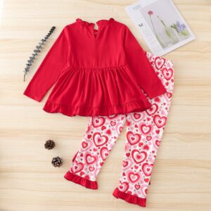 Valentine's Day KIds Toddler Infant Baby Girls Long Sleeve Patchwork Tops Cartoon Print Pants Baby Gift (Red, 5-6 Years)