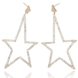 oversized star earrings for women by vintage havana 18k gold plated cubic zirconia drop/dangle earrings made with sterling silver post