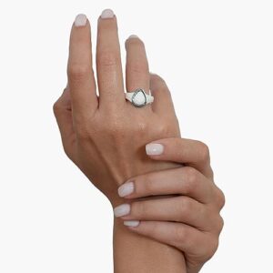 Rinfit Silicone Rings Women - Promise Ring, Silicone Wedding Bands for Her - Metal Framed Silicone Pear -Pack F: White/Silver, Size 7