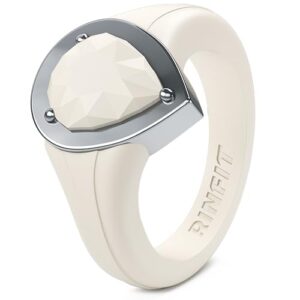 rinfit silicone rings women - promise ring, silicone wedding bands for her - metal framed silicone pear -pack f: white/silver, size 7