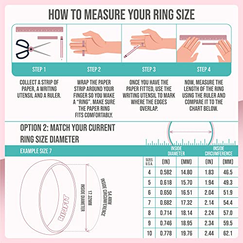 Rinfit Silicone Rings Women - Promise Ring, Silicone Wedding Bands for Her - Metal Framed Silicone Pear -Pack F: White/Silver, Size 7