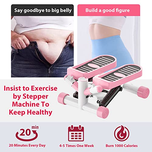 Kweetle Steppers for Exercise, Mini Stair Stepper with Resistance Bands & Mat, Stepper Machine 330lbs Bearing Capacity with LCD Display for Home Office Workout Training, Pink