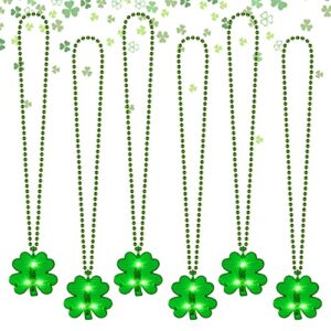 eoboh 6pcs st patrick's day beads necklace, light shamrock st patricks day beads, irish 3d flashing necklace for women, st patricks day necklace parade procession party favor celebrations