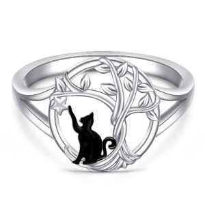 black cat rings for women cat ring tree of life ring cats remembrance black cats sterling silver family animal lovers jewelry size 8