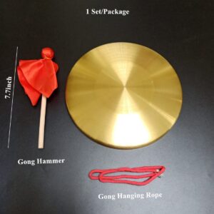 LOONELO Gong Instrument with 8.7inch(22cm),Chinese Traditional Percussion Instrument Brass Gong with Wooden Mallet and Red Ribbon for Home Office Celebration