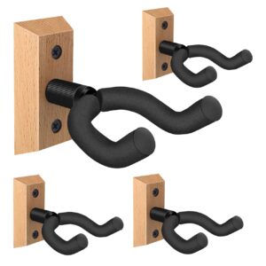 dommi guitar wall mount 4 pack, guitar hanger with rotatable soft hook for all size guitars, hardwood u-shaped guitar holder wall mount for acoustic, electric guitar, bass