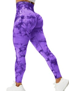 rugkey scrunch butt lift leggings for women tie dye high waist seamless gym workout yoga pants ruched booty compression tights purple l