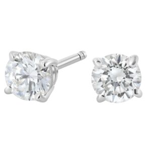 natural round diamond stud earrings for women solitaire four prong 14k gold push backing (i color, si1 clarity) (1/2 ct. tw., white gold)