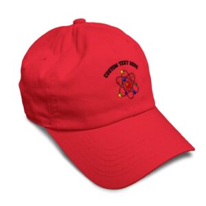 custom soft baseball cap atom science physics embroidery symbols atom science physics twill cotton dad hats for men & women red personalized text here