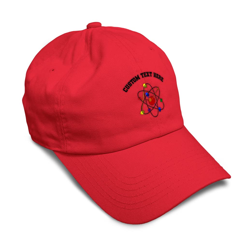 Custom Soft Baseball Cap Atom Science Physics Embroidery Symbols Atom Science Physics Twill Cotton Dad Hats for Men & Women Red Personalized Text Here