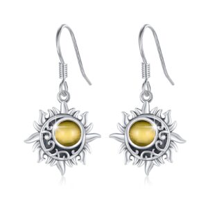 sun dangle earrings for women 925 sterling silver cat eye stone drop earring jewelry gift for friend