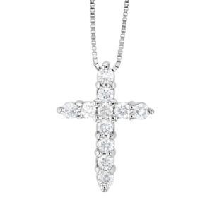 the brothers jewelry co. real diamond cross necklace 14k gold for women 1/4 ct (white gold)