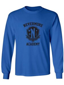 nevermore academy adult long sleeve t-shirt in royal - x-large