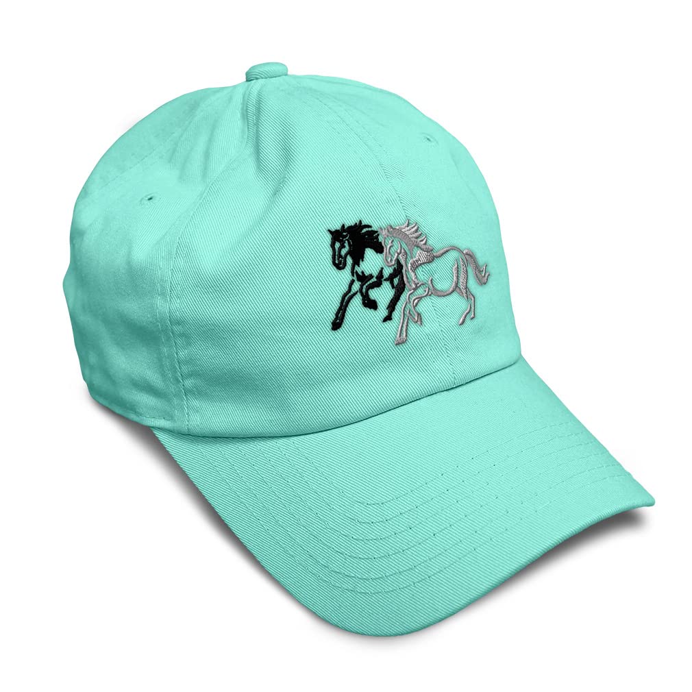 Soft Baseball Cap Animal Running Horses Embroidery Horses Twill Cotton Alto Sax Dad Hats for Men & Women Mint Design Only