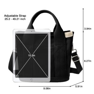 Canvas Tote Bag for Women Stylish Crossboy Handbag Casual Hobo Bag Top Handle Satchel with Multiple Pockets (Black)