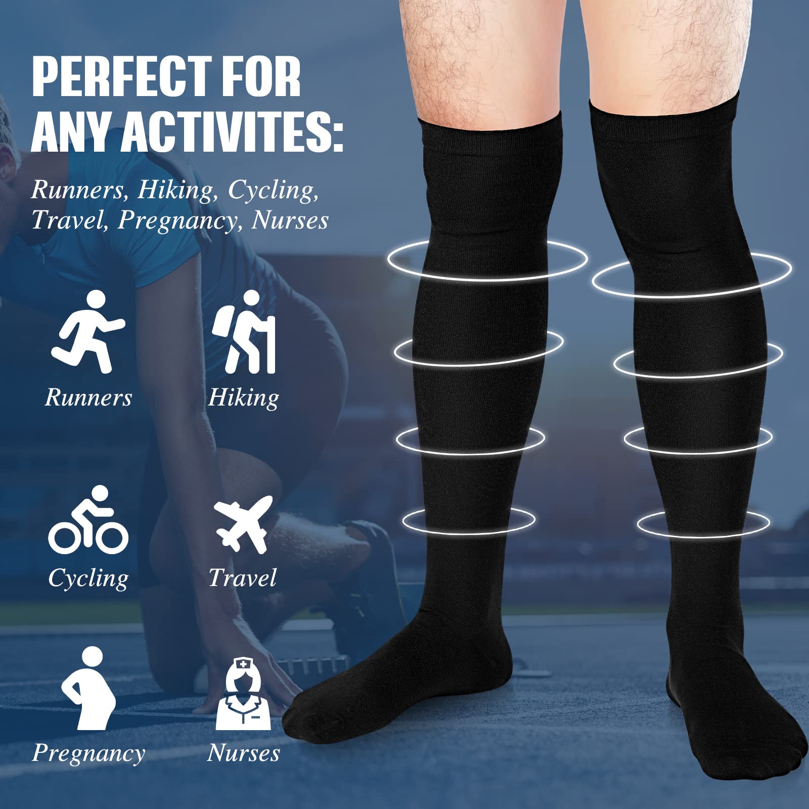 Sureio 6 Pairs Thigh High Men's Compression Socks 20-30 Mmhg Knee Compression Socks Xl Grip for Men and Women