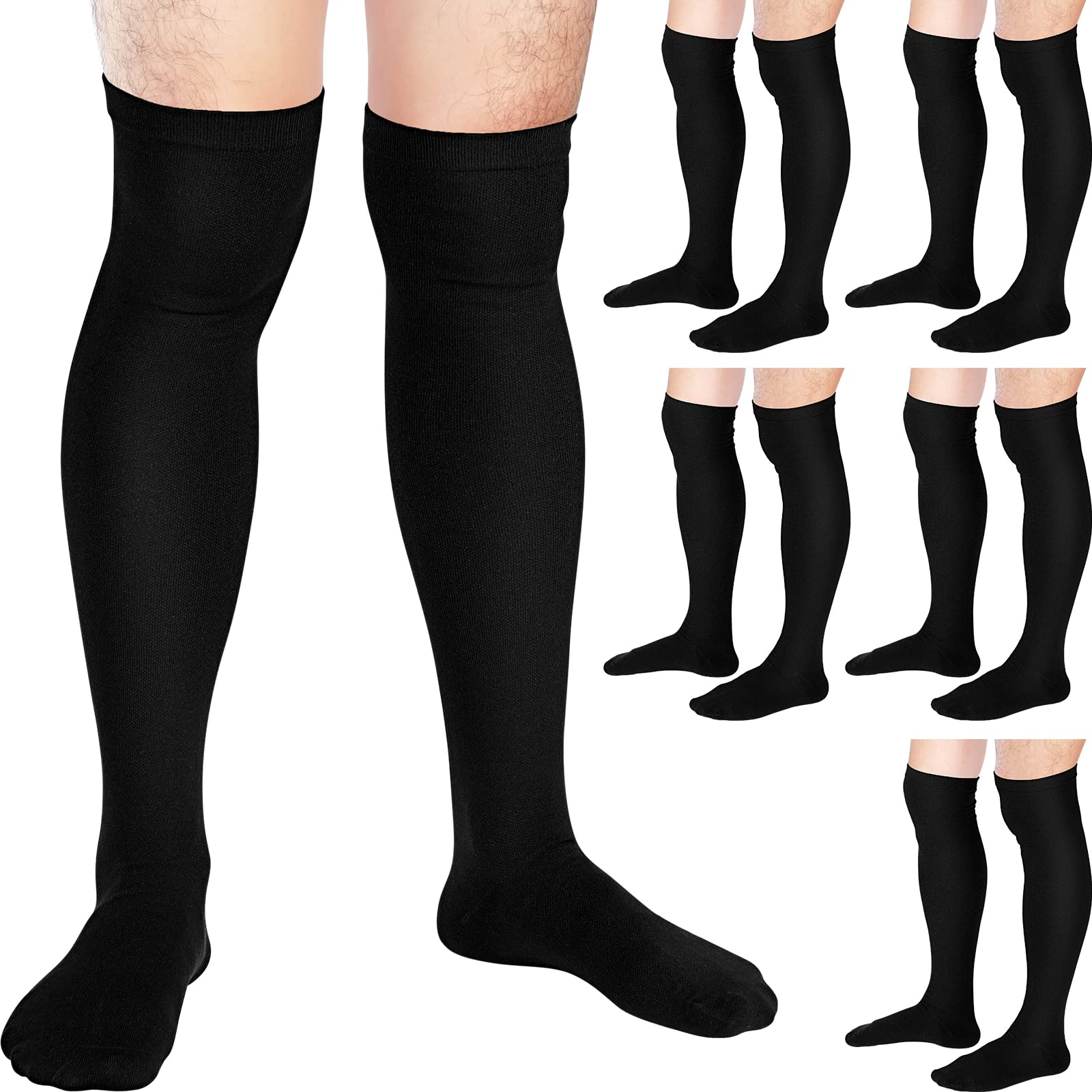 Sureio 6 Pairs Thigh High Men's Compression Socks 20-30 Mmhg Knee Compression Socks Xl Grip for Men and Women