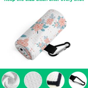 Flowers Golf Towel with Clip,Large Microfiber Women Men Sports Work Out Disc Golf Bag Towel for Golf,Yoga,Gym,Fitness,Workout,Swimming,Pink Floral Plant Minimalist Cartoon Aesthetics Art Accessory