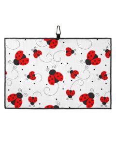 merry christmas red love golf towel with clip,large microfiber women men sports work out disc golf bag towel for yoga,gym,fitness,workout,xmas ladybird with dotted wings swirls curves accessory