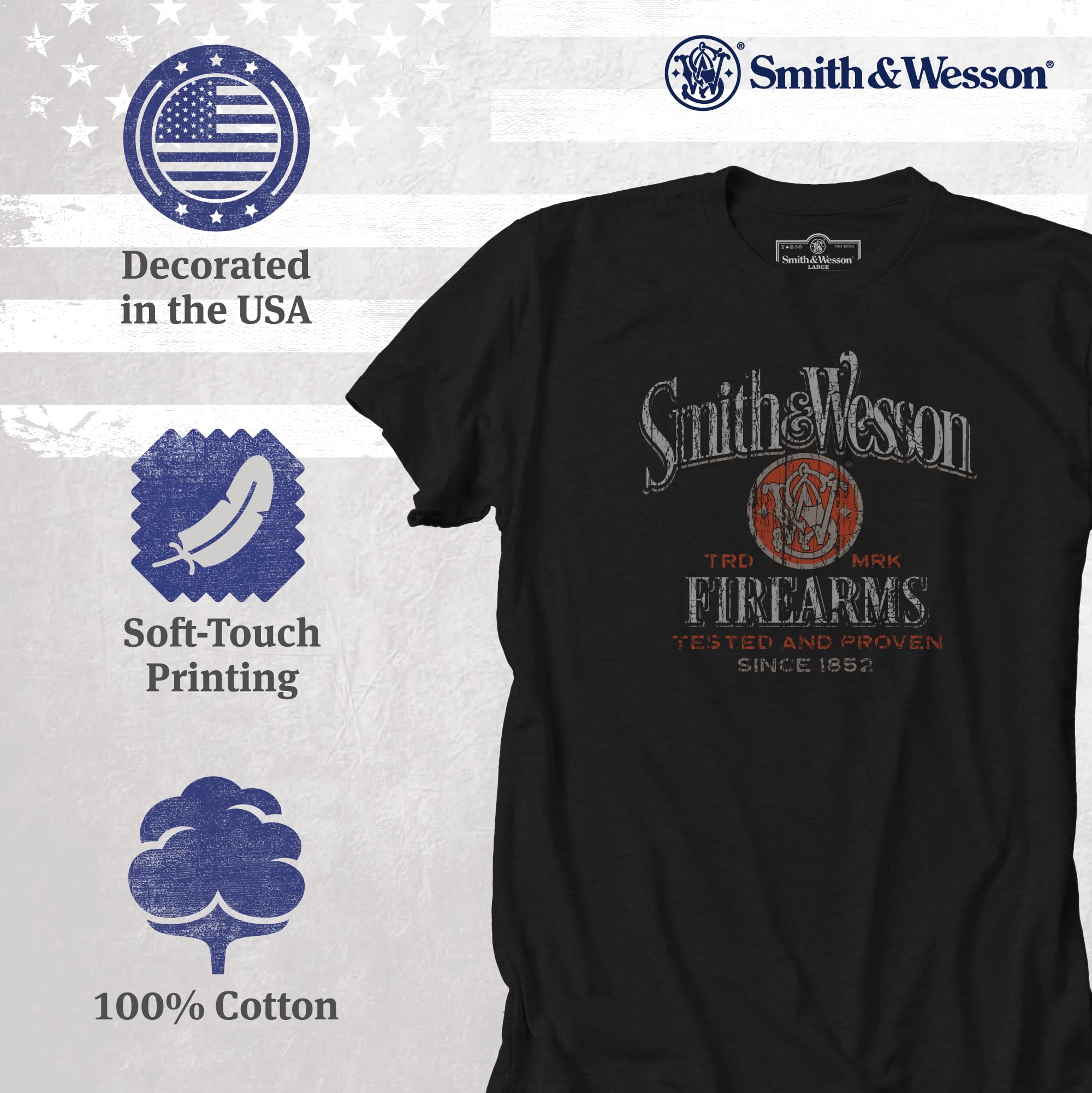 Smith & Wesson Officially Licensed Men's Short Sleeve Crewneck T-Shirt, Classic Graphic S&W Logo Tee (US, Alpha, XX-Large, Regular, Regular, Multi)