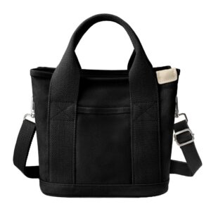 canvas tote bag for women stylish crossboy handbag casual hobo bag top handle satchel with multiple pockets (black)