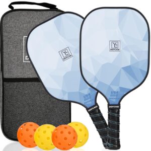 pickleball paddles set of 2, 2024 usapa approved, carbon fiber surface (chs), polypropylene honeycomb core, anti-slip sweat-absorbing grip, 4 pickleball, portable carry bag (blue)